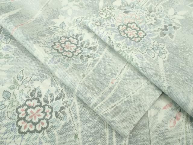 平和屋本店■極上　白紬　単衣　草花文　逸品　DZAA6667kh5