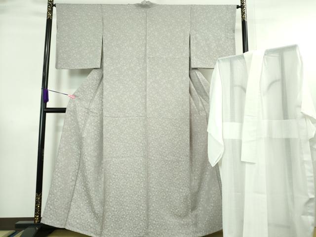 平和屋本店■極上　お召・長襦袢セット　はちす織　単衣　オーロラ両面染め　雪輪　三日月　舞桜　反端付き　逸品　DZAA6682kh5