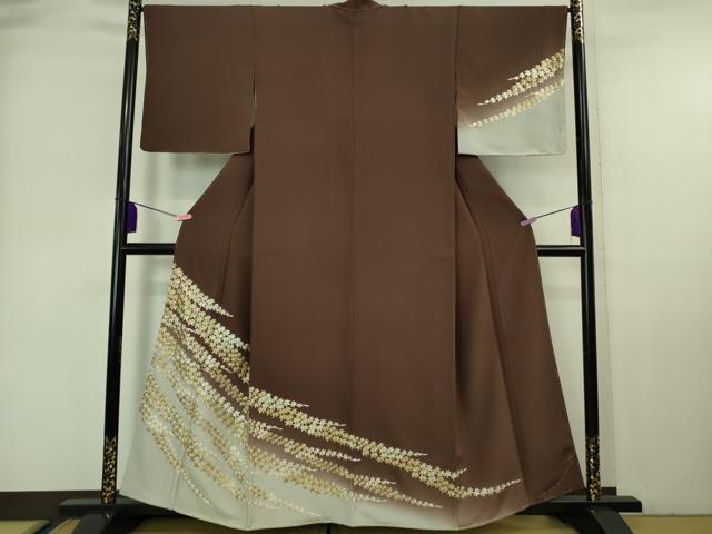 平和屋本店■極上　訪問着　総刺繍　楓　暈し染め　紅檜皮色地　金糸　逸品　未使用　DZAA6700kh5