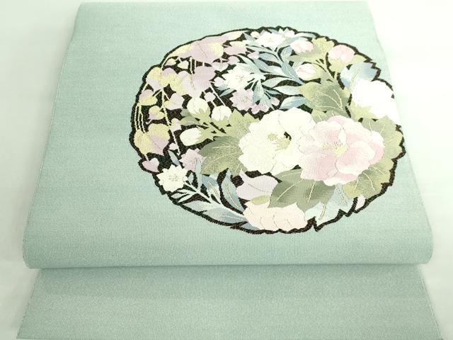 平和屋着物■極上　爪掻き本綴れ　八寸名古屋帯　草花文　薄雲鼠色地　金銀糸　逸品　DZAA6726kh5