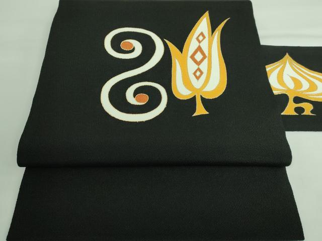 平和屋本店■極上　銀座　志ま亀　九寸名古屋帯　黒地　金彩　鬼しぼ縮緬　逸品　DZAA6745kh5