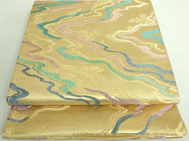 平和屋着物■極上　世界的友禅作家　千地泰弘　六通柄袋帯　草木文　金糸　逸品　未使用　DZAA6787kh5