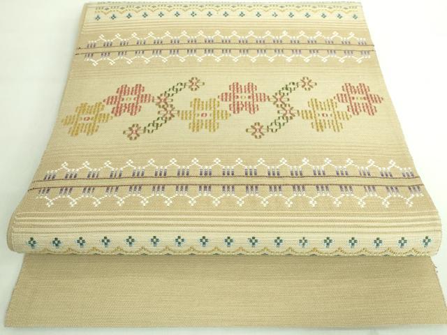 平和屋着物■極上　八寸名古屋帯　紬地　花織　横段花文　逸品　DZAA6790kh5