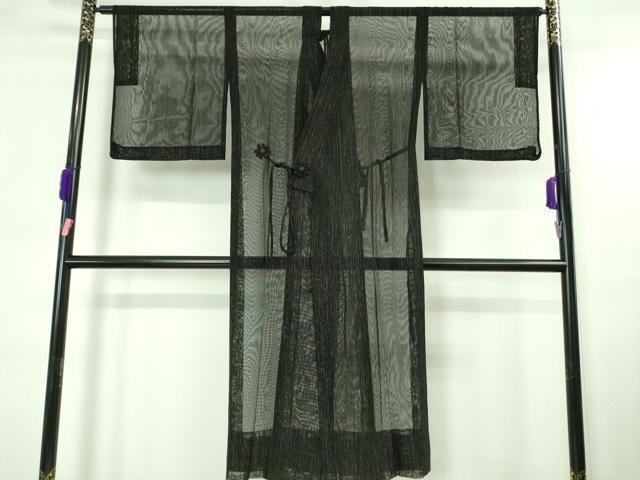 平和屋着物■極上　道中着　スリーシーズン　塵除け　ロング丈　紗　枝垂れ柳　黒地　逸品　DZAA6870kh5