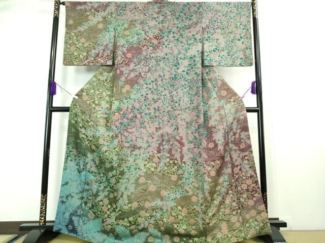 平和屋本店■極上　中国三大刺繍　相良刺繍　訪問着　おぼろ染め　襲絞り　立波文　暈し染め　金通し地　逸品　未使用　DZAA6892kh5