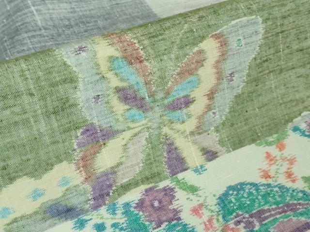 平和屋本店□極上 小千谷紬 百柄 花蝶 横段文 逸品 DZAA6901kh5