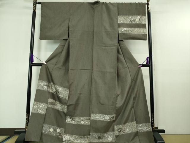 平和屋着物■極上　訪問着　経節紬　立波花文　海松茶色地　ロング丈　逸品　未使用　DZAA6919kh5