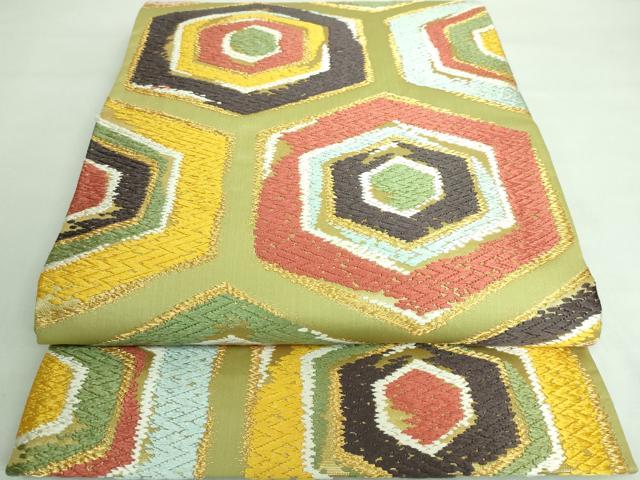 平和屋着物■極上　西陣　河合美術織物謹製　六通柄袋帯　唐織　亀甲文　金糸　逸品　DZAA6954kh5