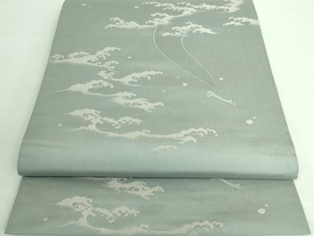 平和屋着物■極上　世界的人形師　辻村寿三郎　ジュサブロー　六通柄袋帯　立波に兎　灰色地　逸品　DZAA6966kh5