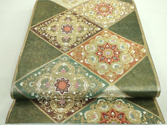 平和屋着物■極上　西陣河村織物謹製・手織り　六通柄袋帯　唐織　菱取飾華文　金銀糸　逸品　DZAA7011kh5