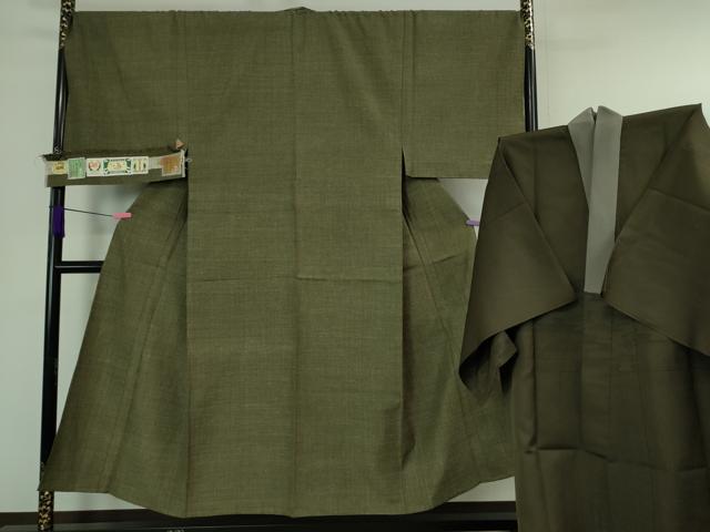 平和屋本店■極上　男性　本場結城紬 重要無形文化財 単衣 長襦袢セット　キングサイズ　藍媚茶色地　証紙付き　逸品　未使用　DZAA7070kh5