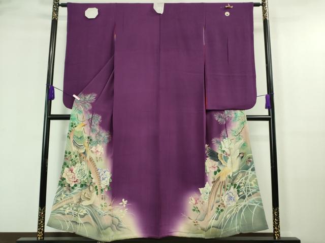 平和屋本店■極上　アンティーク　大正ロマン　振袖　刺繍　尾長鳥花文　暈し染め　逸品　DZAA7082kh5