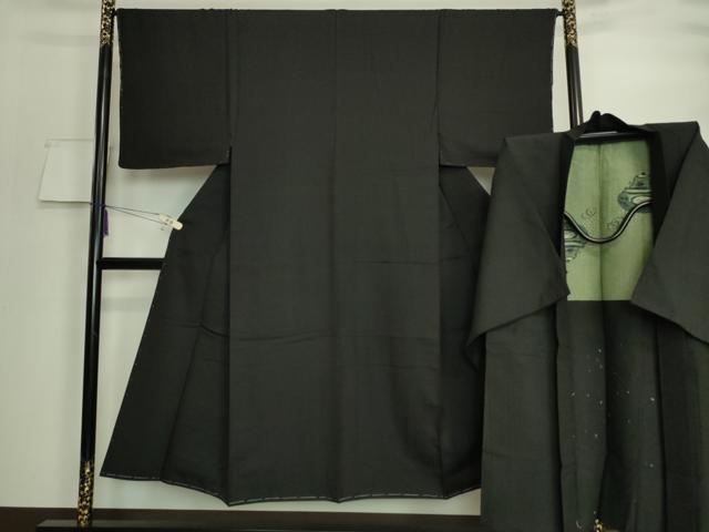 平和屋着物■極上　男性　紬　アンサンブル　長羽織　着物・檳榔子染色　羽織・暗黒色　逸品　未使用　DZAA7100kh5
