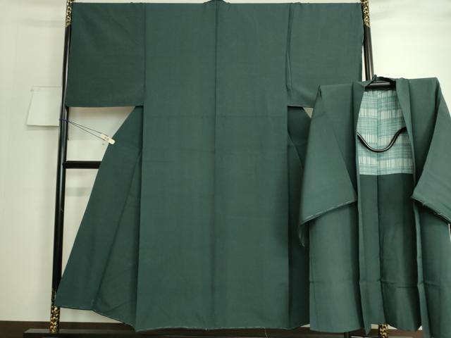 平和屋着物■極上　男性　紬　アンサンブル　長羽織　色無地　錆鉄御納戸色　逸品　DZAA7110kh5