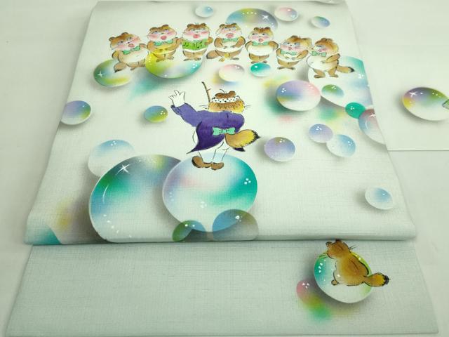 平和屋着物■極上　九寸名古屋帯　紬地　手描き　たぬき　合唱　逸品　DZAA7158kh5