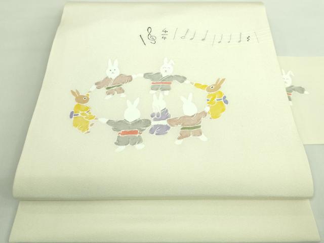 平和屋着物■極上　九寸名古屋帯　作家物　かごめかごめ　兎　蒸栗色地　銀彩　逸品　DZAA7159kh5