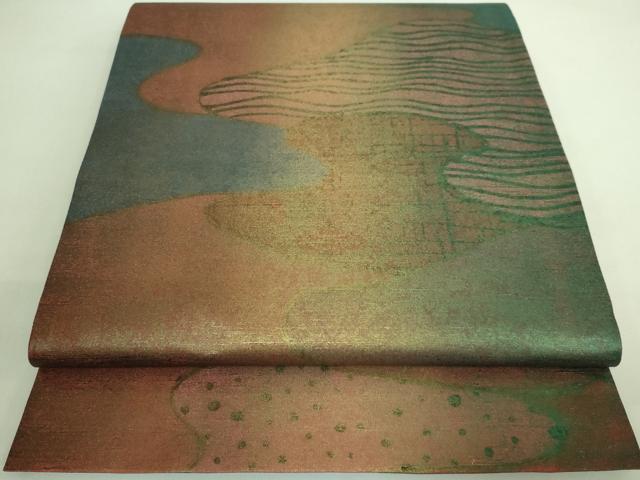 平和屋着物■極上　石川県指定無形文化財　牛首紬　白山工房　手織り　全通柄袋帯　霞文　金彩　逸品　DZAA7163kh5