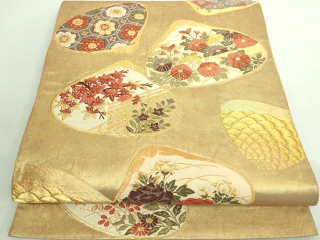 平和屋着物■極上　西陣の名門　加納幸謹製　六通柄袋帯　唐織　貝合せ花文　金糸　逸品　DZAA7165kh5