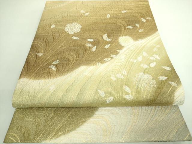 平和屋着物■極上　両面　全通柄袋帯　雪輪舞桜　横段文　瓢箪　金糸　逸品　DZAA7170kh5