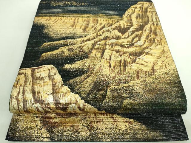 平和屋着物■極上　太鼓柄袋帯　グランドキャニオン　黒地　金彩　銀通し地　逸品　DZAA7173kh5