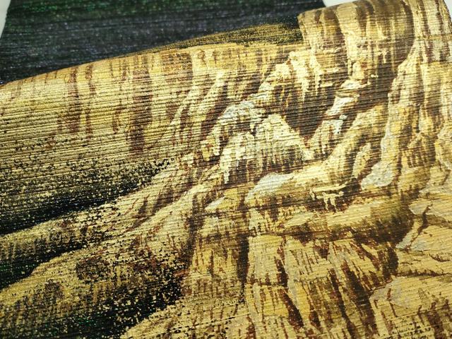 平和屋着物■極上　太鼓柄袋帯　グランドキャニオン　黒地　金彩　銀通し地　逸品　DZAA7173kh5 平和屋着物□極上 太鼓柄袋帯 グランドキャニオン 黒地 金彩 銀通し地