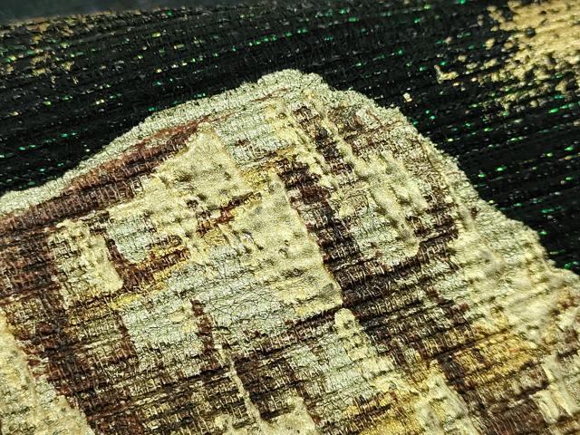 平和屋着物□極上 太鼓柄袋帯 グランドキャニオン 黒地 金彩 銀通し地