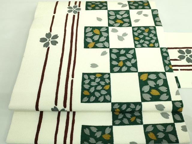 平和屋着物■極上　九寸名古屋帯　市松舞桜　鬼しぼ縮緬　逸品　DZAA7185kh5