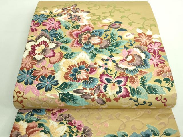 平和屋着物■極上　西陣　白綾苑大庭　六通柄袋帯　花唐草　金糸　逸品　DZAA7186kh5