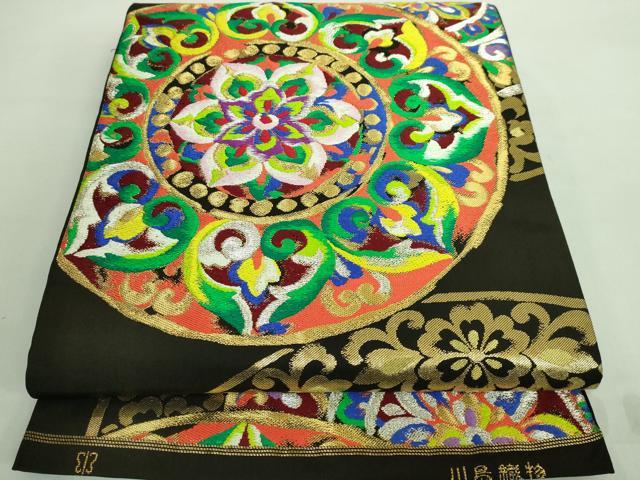 平和屋本店■極上　西陣　川島織物　六通柄　本袋帯　唐織　正倉院花文　黒地　金銀糸　逸品　DZAA7200kh5