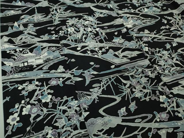 平和屋着物＊夏物 小紋 絽 型染め 舞鳥文 正絹 逸品 AAAZ1276fy
