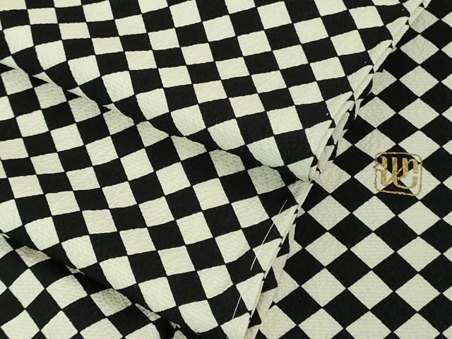 平和屋着物■極上　池田重子コレクション　小紋　単衣　市松菱文　黒×白　逸品　未使用　DZAA7260kh5