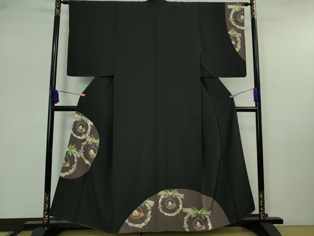 平和屋着物■極上　訪問着　友禅　正月飾り　しめ縄　干支　藍鉄色地　金彩　逸品　DZAA7265kh5