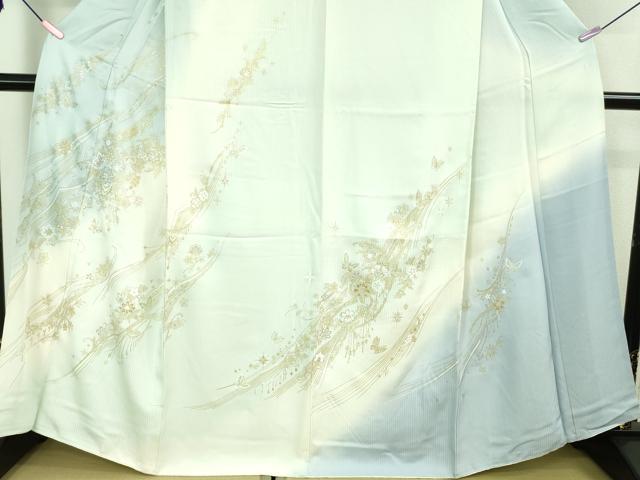 平和屋本店□極上 訪問着 舞蝶花文 暈し染め 金銀彩