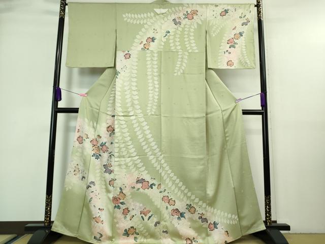 平和屋着物■極上　訪問着　辻が花　若菜色地　暈し染め　三越扱い　逸品　未使用　DZAA7324kh5
