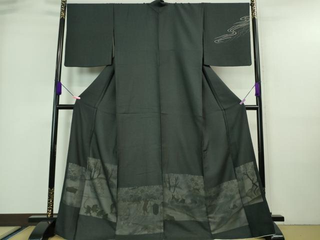 平和屋着物■極上　訪問着　紗袷　鳥獣戯画　手描き　蝉色地　金彩　反端付き　逸品　DZAA7359kh5