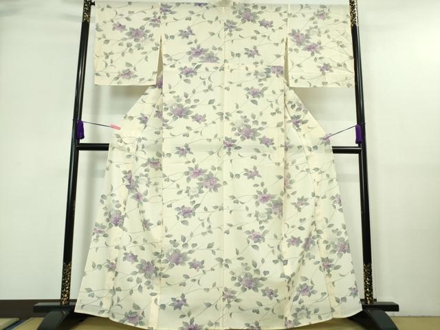 平和屋着物■極上　夏物　小紋　絽　紫陽花　あじさい　象牙色地　逸品　DZAA7388kh5