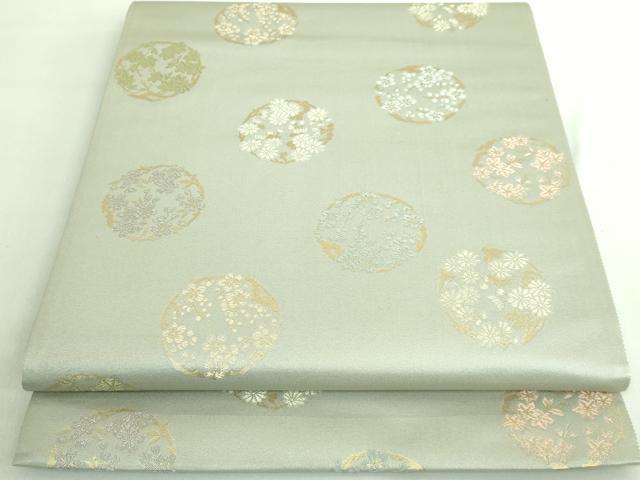 平和屋着物■極上　西陣織　陰山織物謹製　箔屋清兵衛　六通柄袋帯　草木染　花丸文　本金箔　鶸茶色地　逸品　DZAA7472kh5