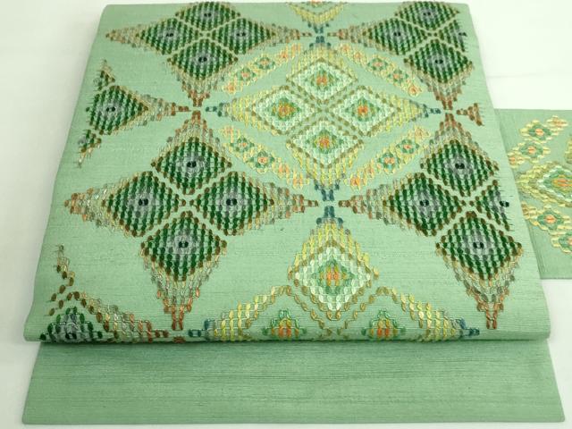 平和屋着物■極上　本場琉球　読谷山花織　紬地　九寸名古屋帯　柳染色地　逸品　DZAA7477kh5