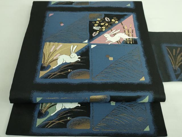 平和屋着物■極上　九寸名古屋帯　因幡の白兎　黒地　金糸　逸品　DZAA7478kh5