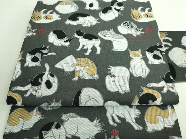 平和屋着物■極上　九寸名古屋帯　猫　ネコ　逸品　DZAA7482kh5