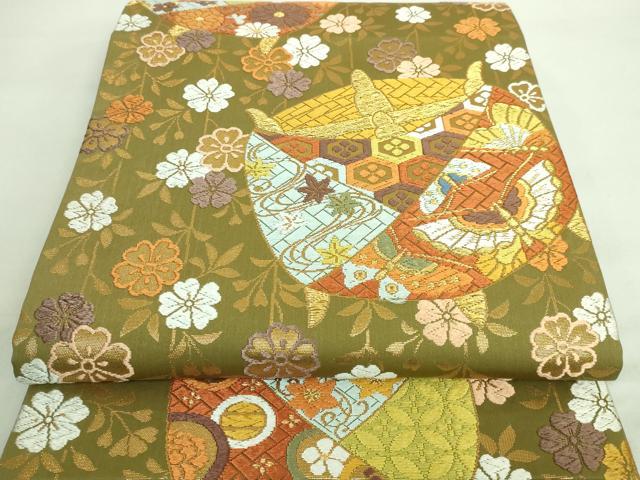 平和屋着物■極上　西陣　河合美術織物謹製　六通柄袋帯　唐織　糸車　花蝶文　金糸　逸品　DZAA7501kh5