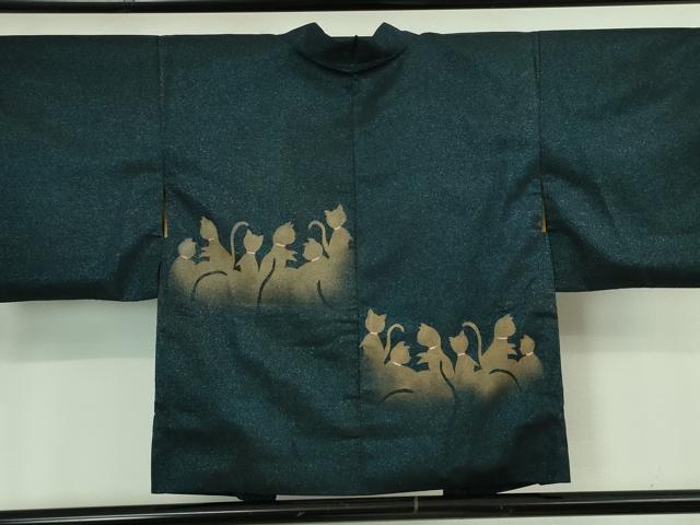 平和屋着物■極上　羽織　猫シルエット　ネコ　ミッドナイトブルー色地　銀通し地　逸品　DZAA7549kh5