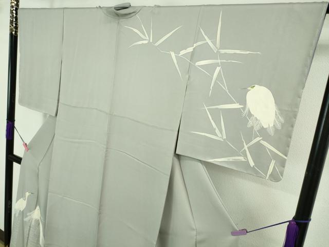 平和屋着物□極上 東京友禅 菅有鬼一 訪問着 白鷺 灰青色