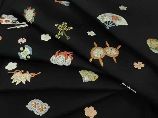 平和屋本店■極上　訪問着　総刺繍　宝尽くし　黒地　金糸　逸品　DZAA7558kh5