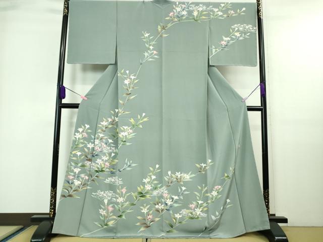 平和屋本店■極上　本加賀友禅作家　田丸幸子　訪問着　枝花文　湊鼠色地　逸品　未使用　DZAA7561kh5