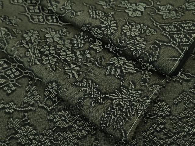 平和屋着物■極上　お召　名物裂花笹文　蝉色地　逸品　未使用　DZAA7574kh5