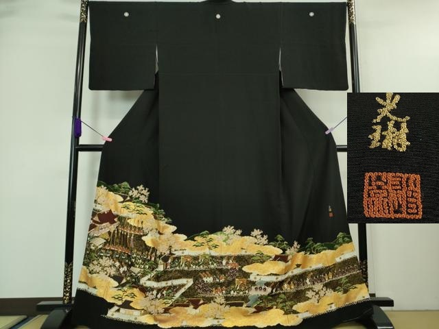 平和屋着物■極上　松尾光琳　中国三大刺繍　相良刺繍　黒留袖　御即位図　金彩　逸品　DZAA7597kh5