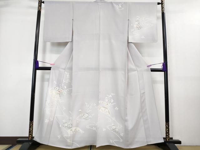 平和屋着物■極上　夏物　訪問着　縦絽　片輪車花文　白藤色地　逸品　DZAA7628kh5