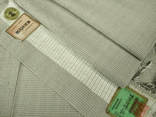 平和屋着物■極上　結城紬　単衣　格子　反端付き　逸品　DZAA7634kh5