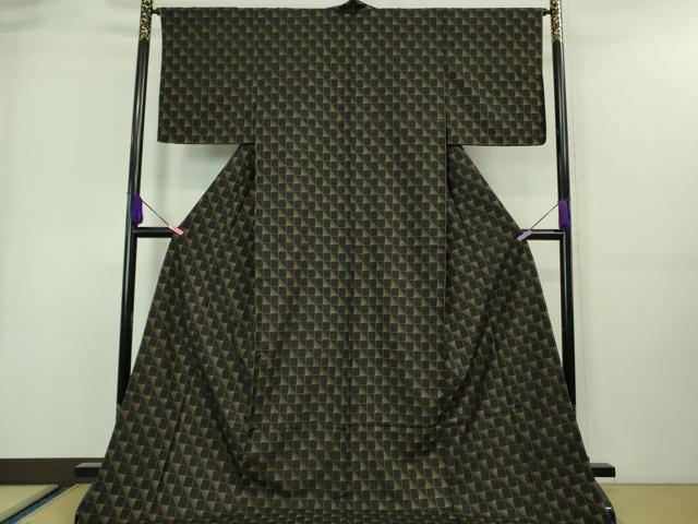 平和屋着物■極上　本場大島紬　変わり格子　やまと誂製　ロング丈　逸品　未使用　DZAA7639kh5